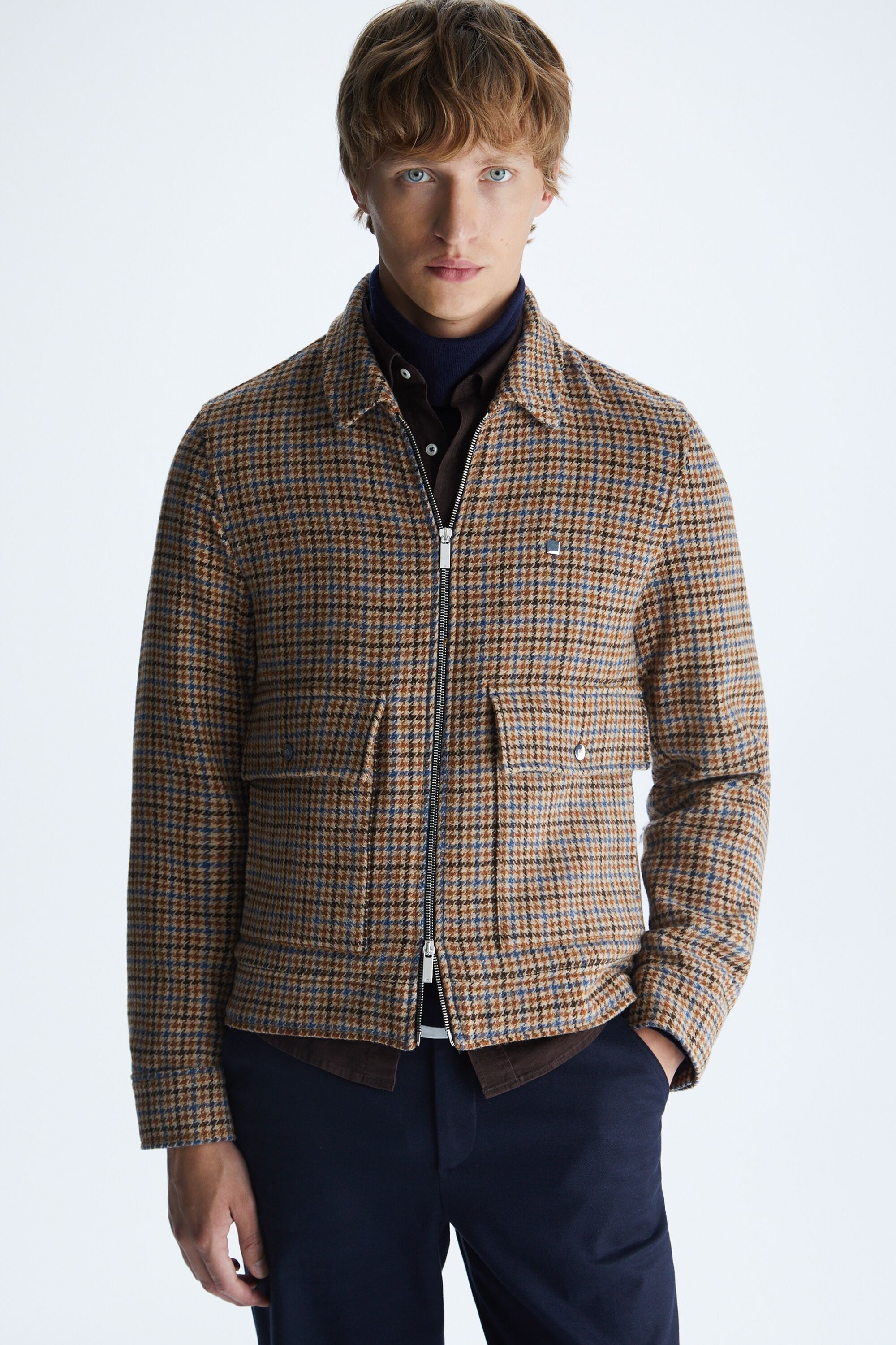 Chequered wool jacket brown/beige - Purificacion Garcia United Kingdom
