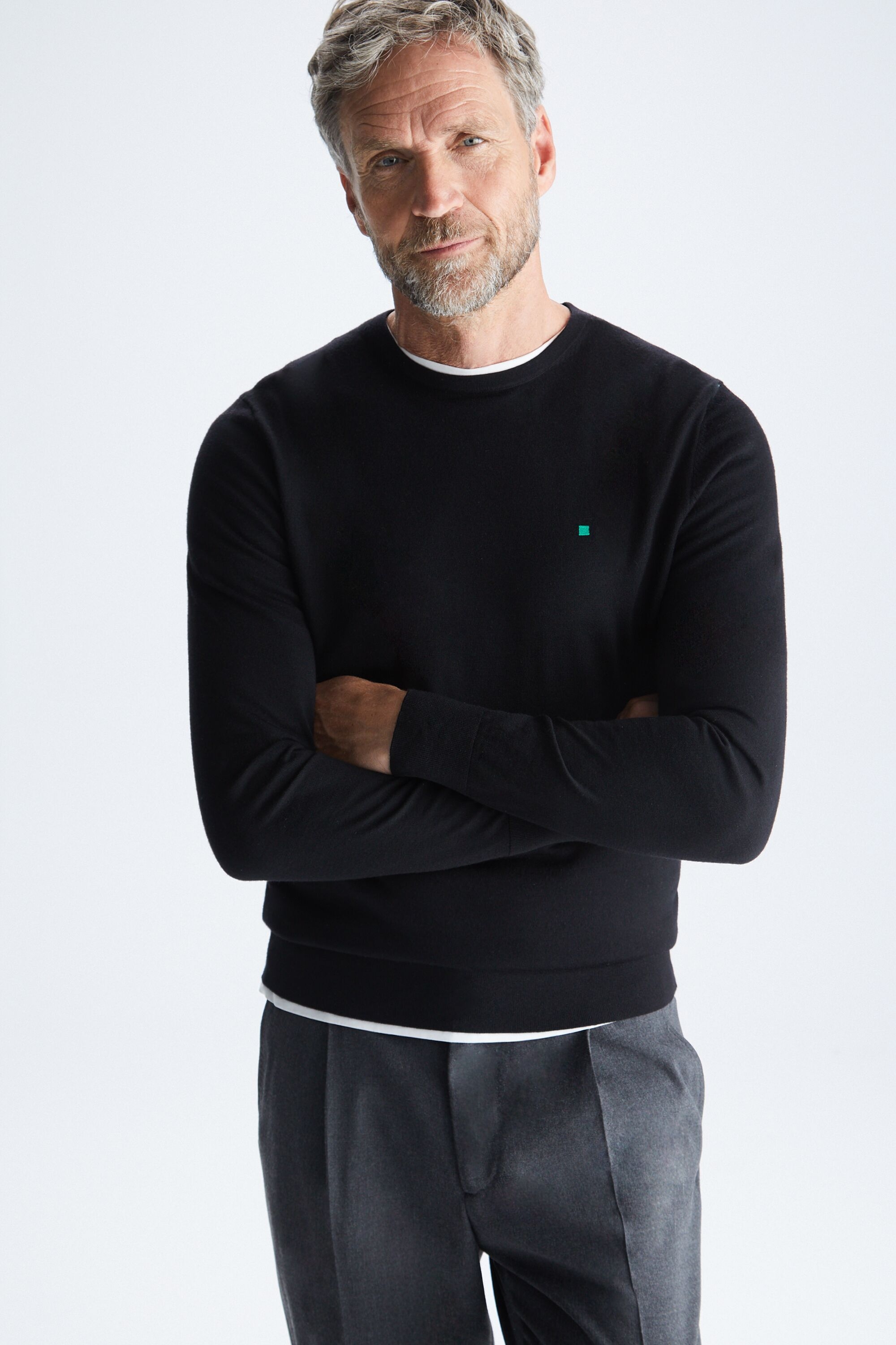 Crew neck merino wool sweater black - Purificacion Garcia United Kingdom