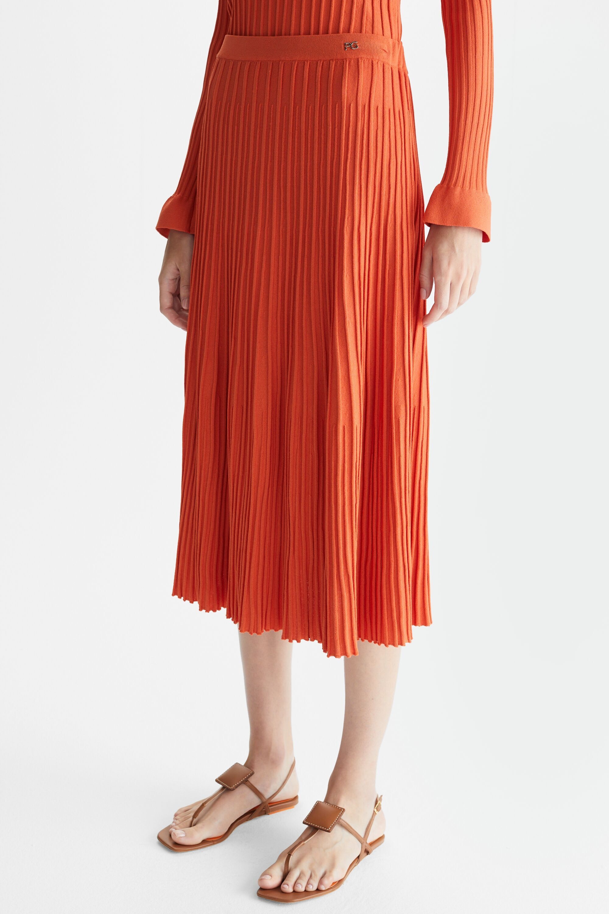 Falda plisada punto stretch naranja - Purificacion Garcia España