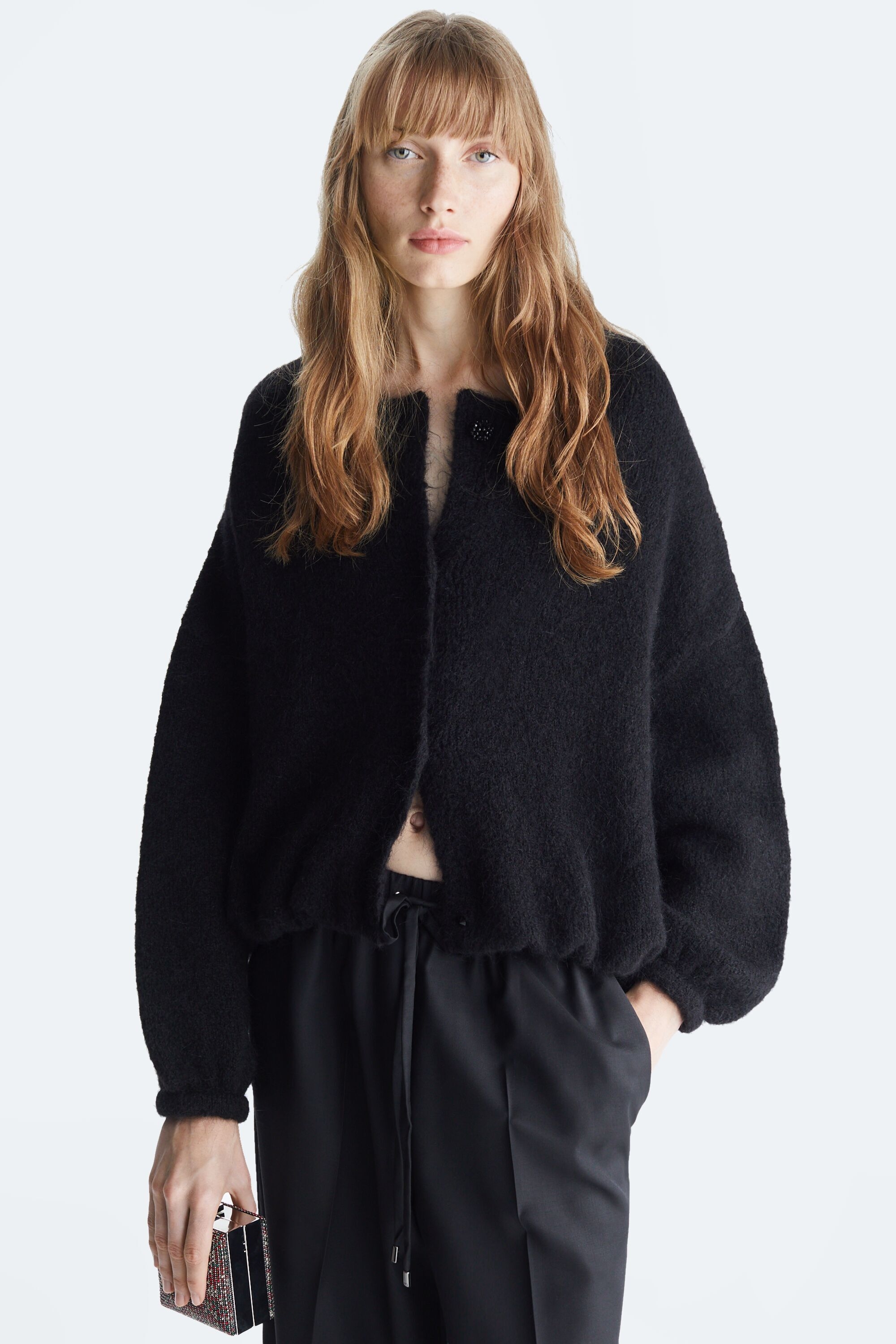 Mohair knit bomber jacket black - Purificacion Garcia United Kingdom