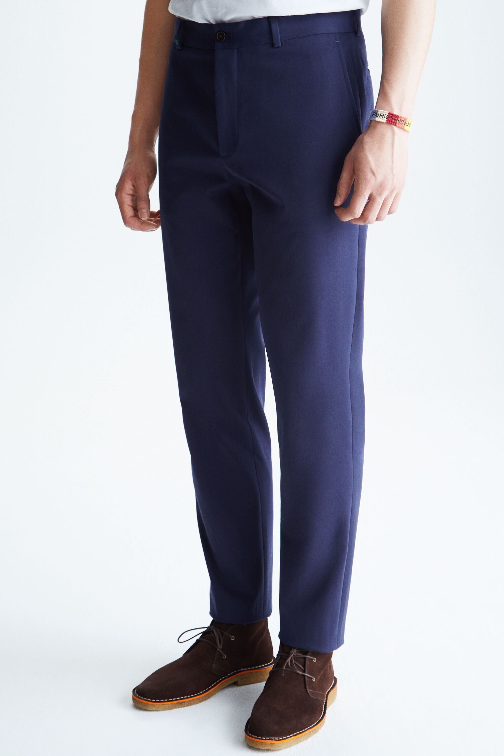 Cotton twill regular fit chino trousers navy - Purificacion Garcia ...