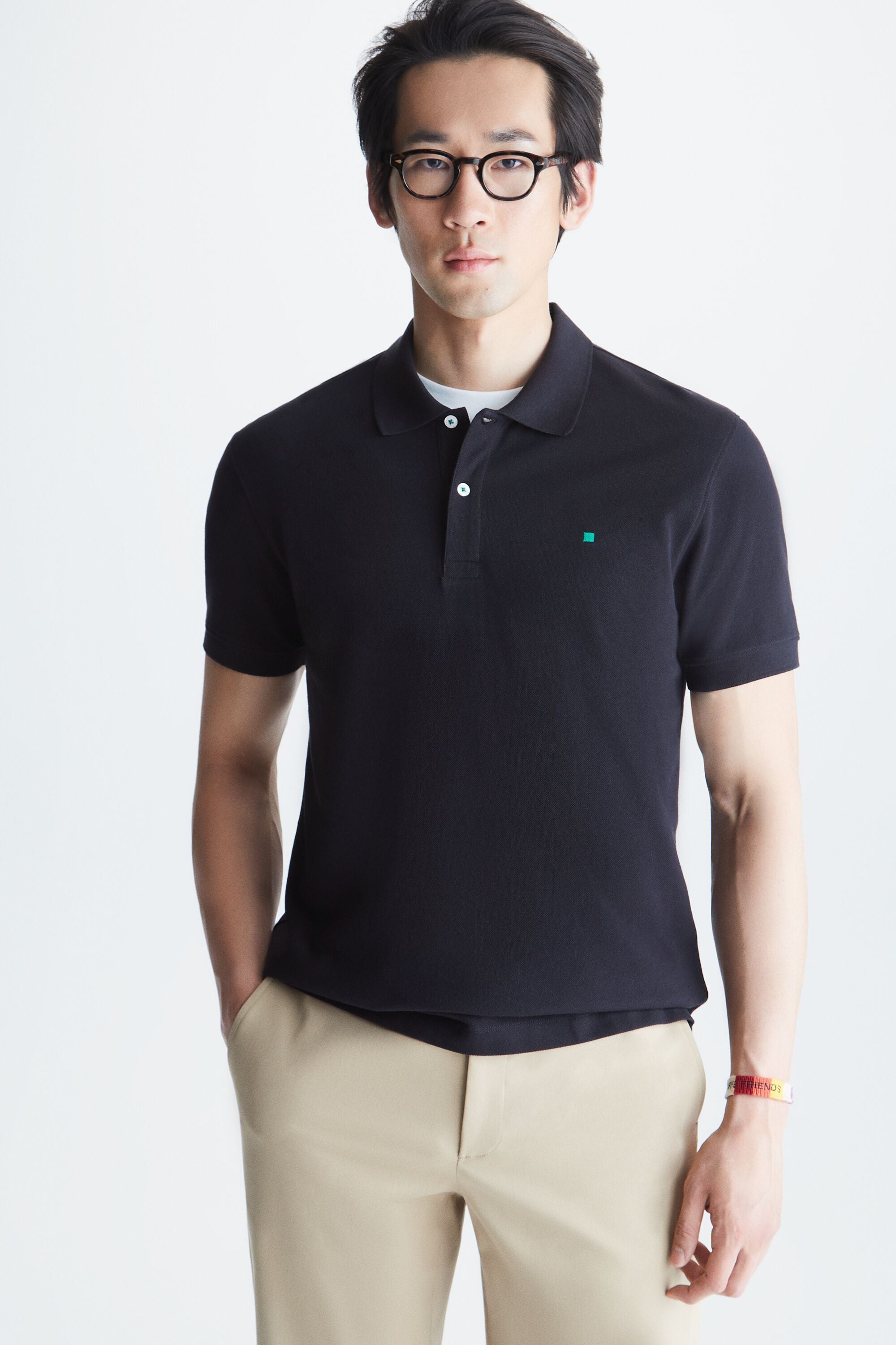 Polo slim fit piqué negro - Purificacion Garcia Chile
