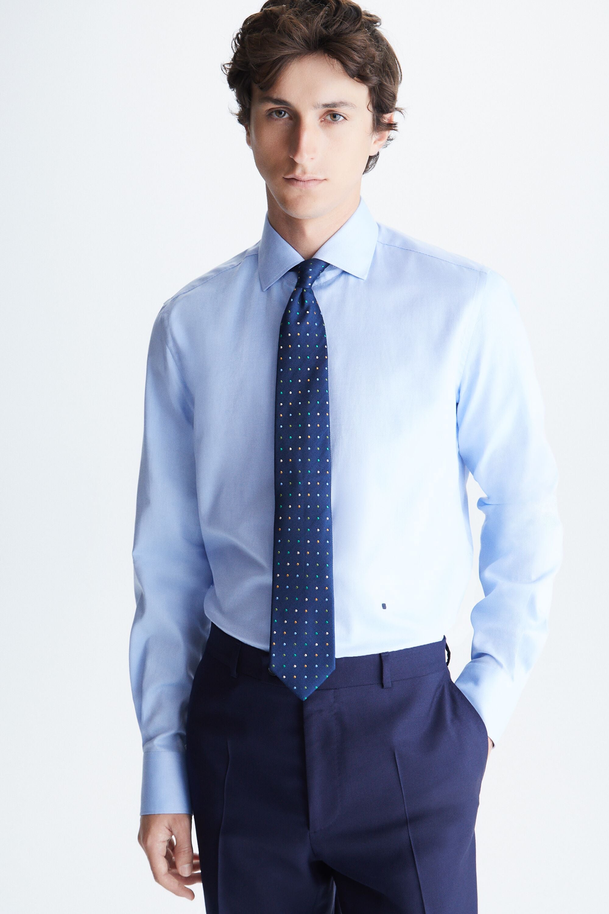 Camisa estructura cuello italiano azul celeste - Purificacion Garcia España