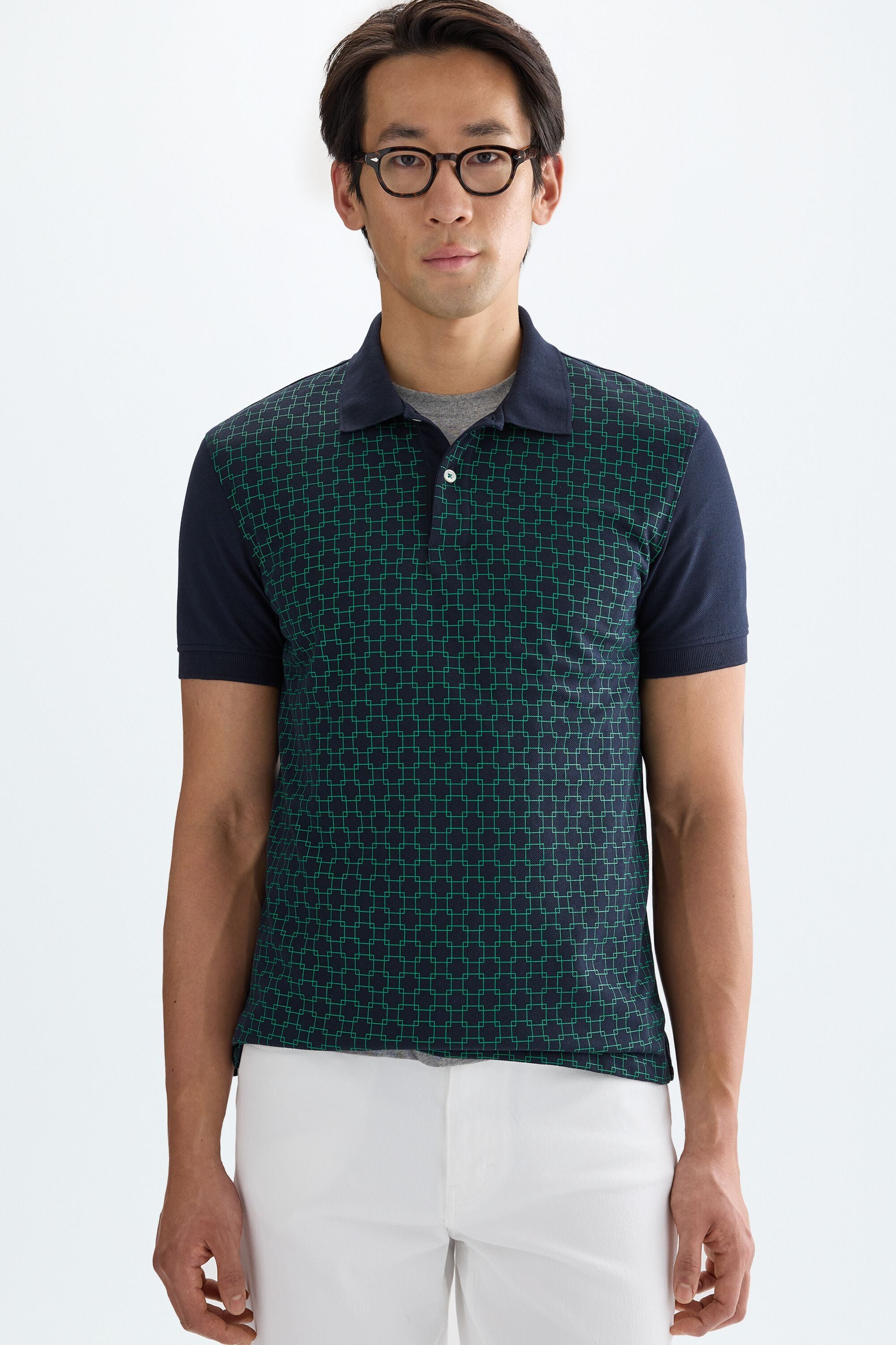 Origami print piqué polo shirt navy/green - Purificacion Garcia United ...