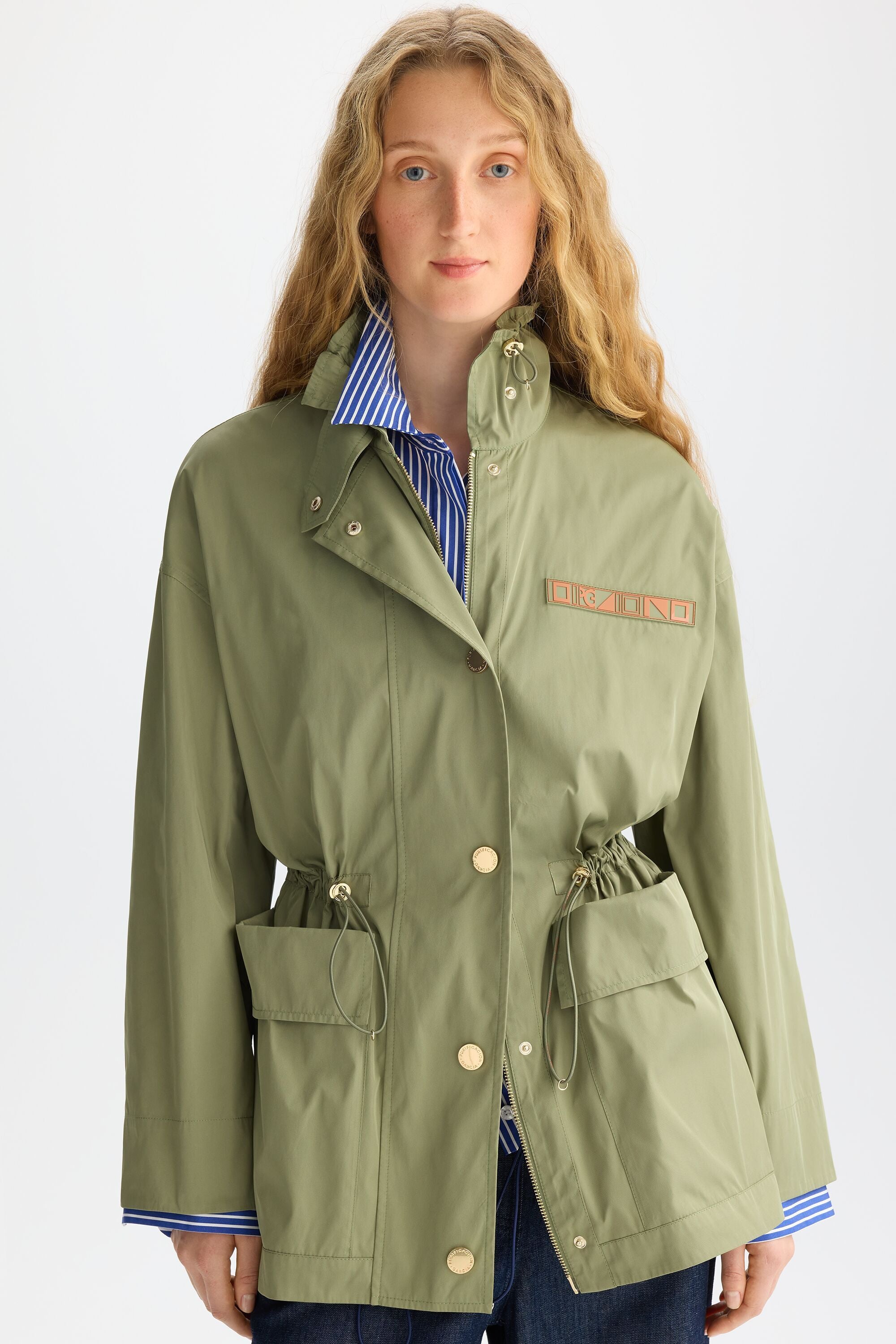 Cinta PG technical taffeta A-line short coat khaki - Purificacion ...