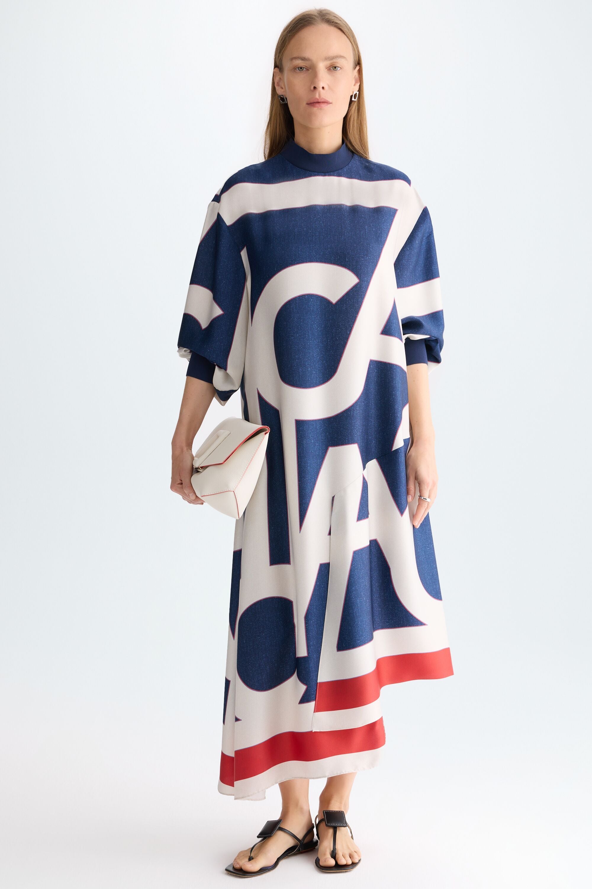 PG Lines print twill midi dress navy/white/red - Purificacion Garcia ...