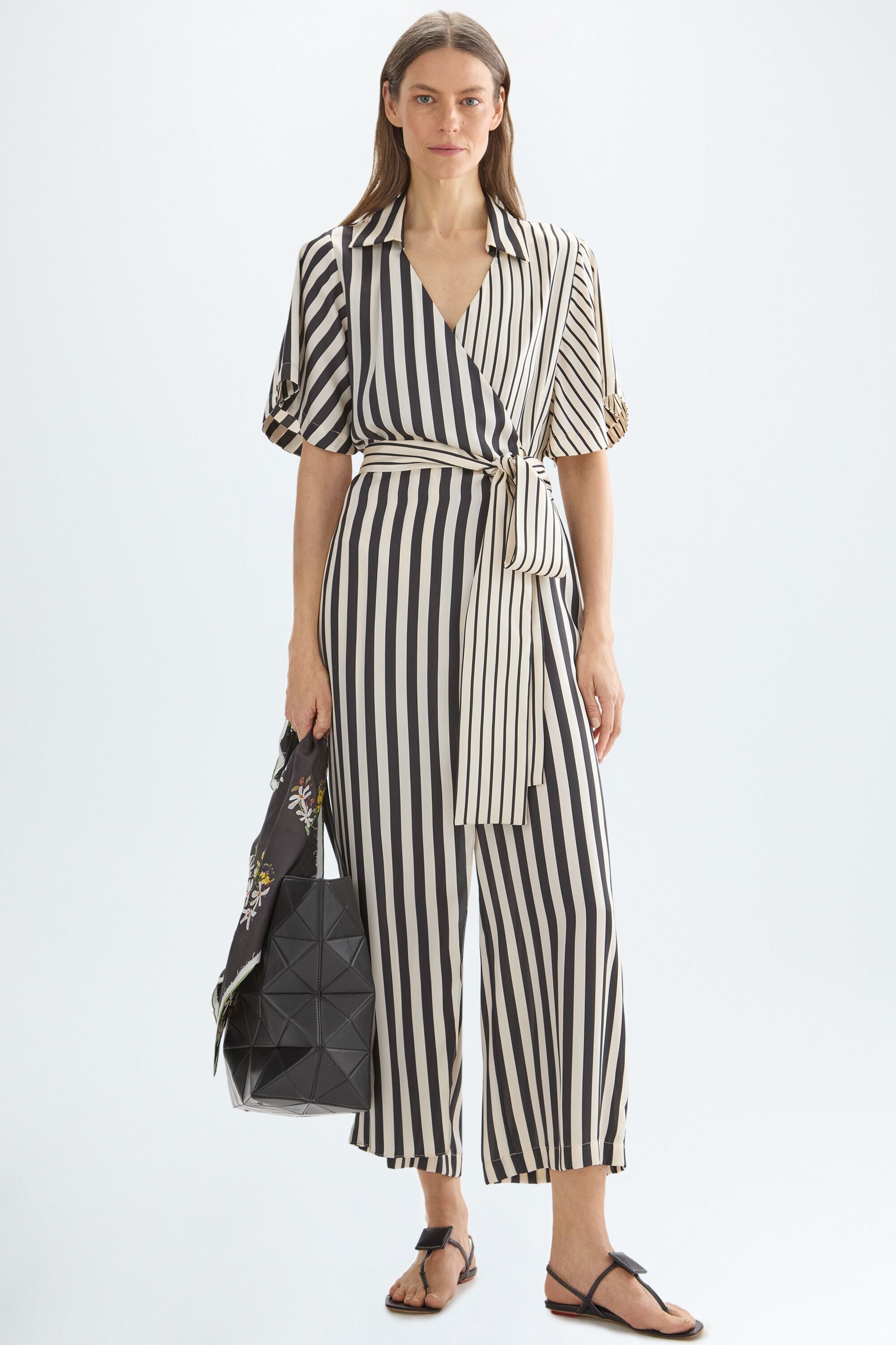 Mono culotte cruzado twill rayas crudo/negro - Purificacion Garcia México