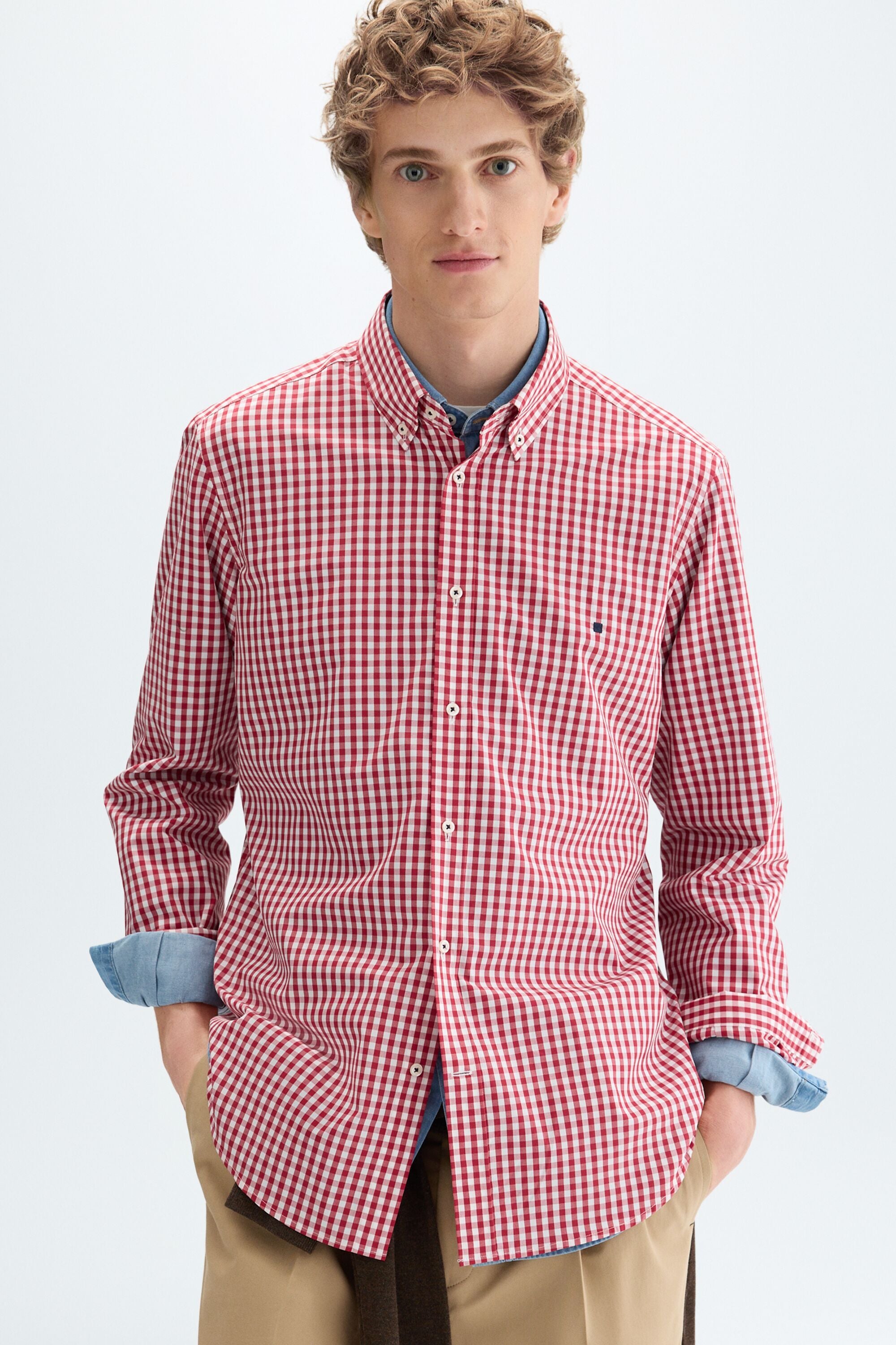 Gingham check poplin shirt raspberry/white - Purificacion Garcia United ...
