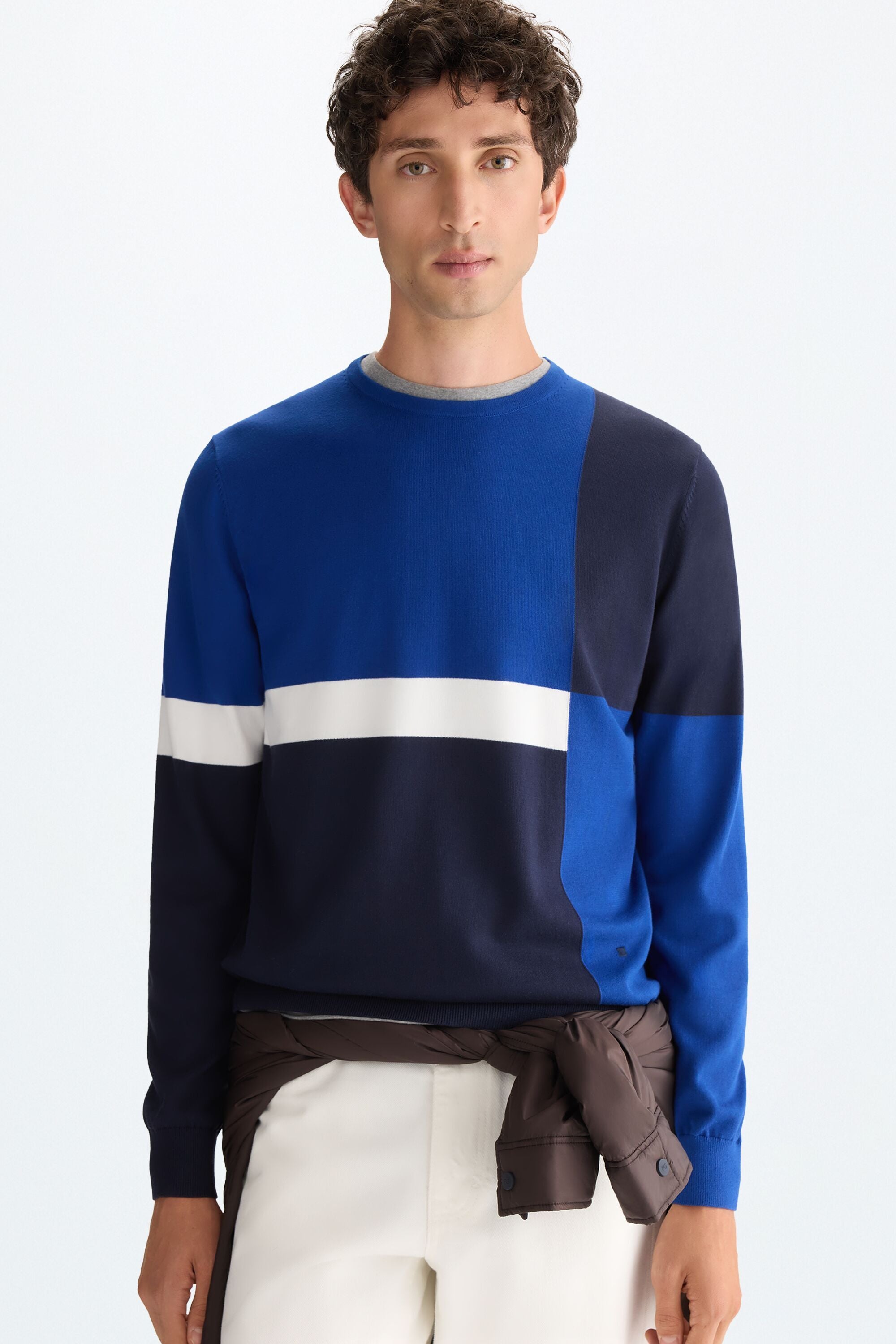 Jersey algodón pima intarsia Colourblock azul marino/azul tinta/blanco ...