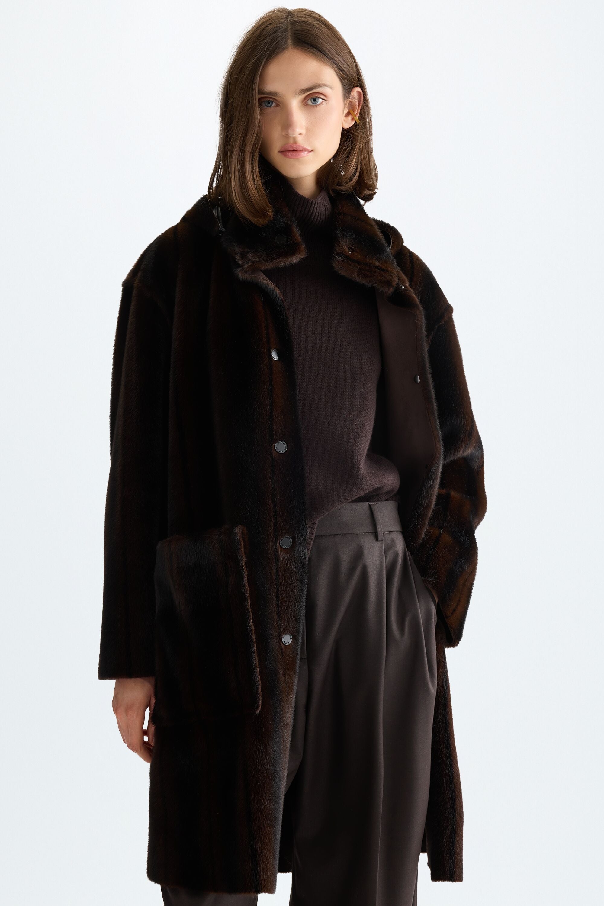 Double-faced faux-fur coat with detachable hood mink - Purificacion ...