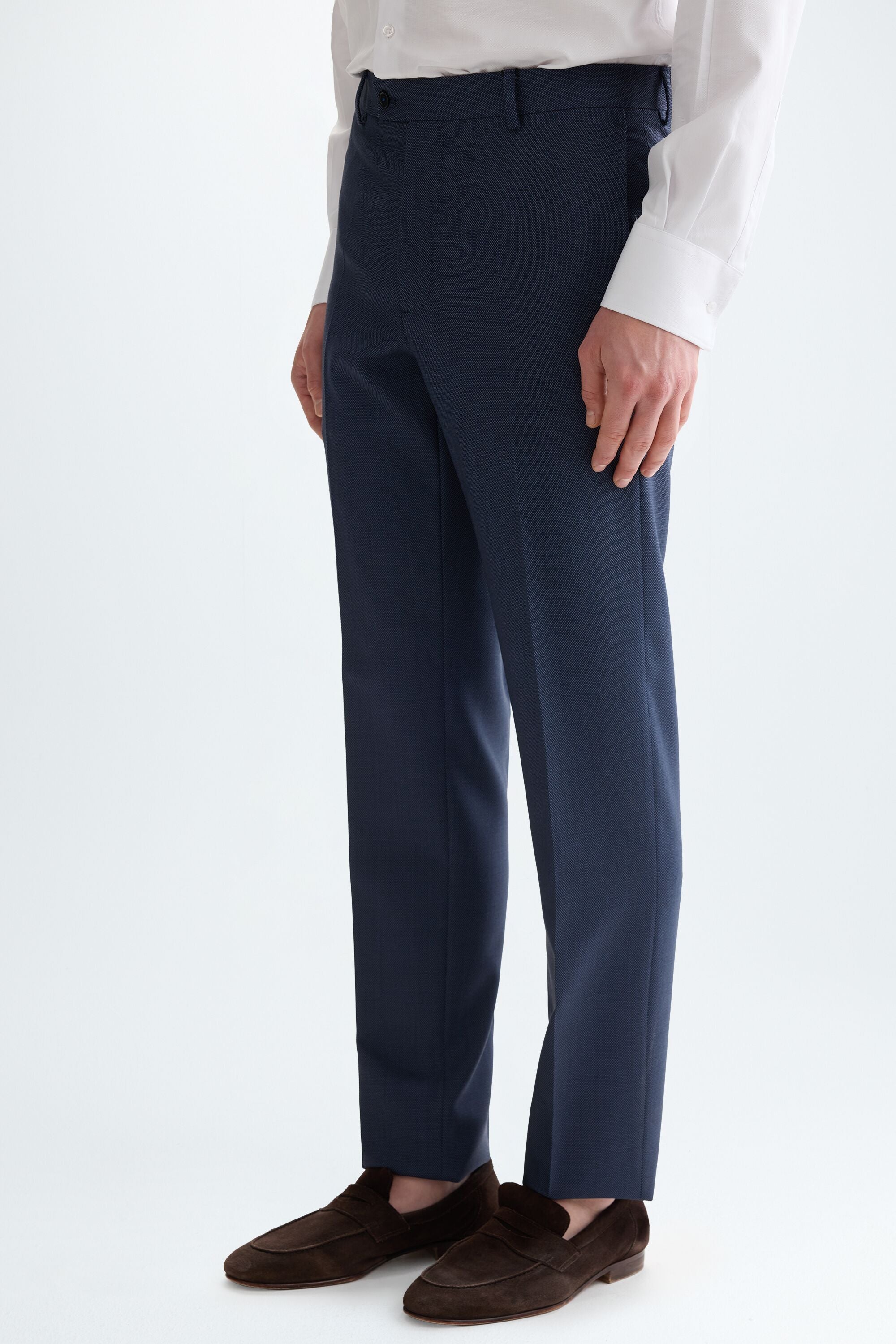 Wool bird's eye weave classic fit suit trousers grayish blue ...