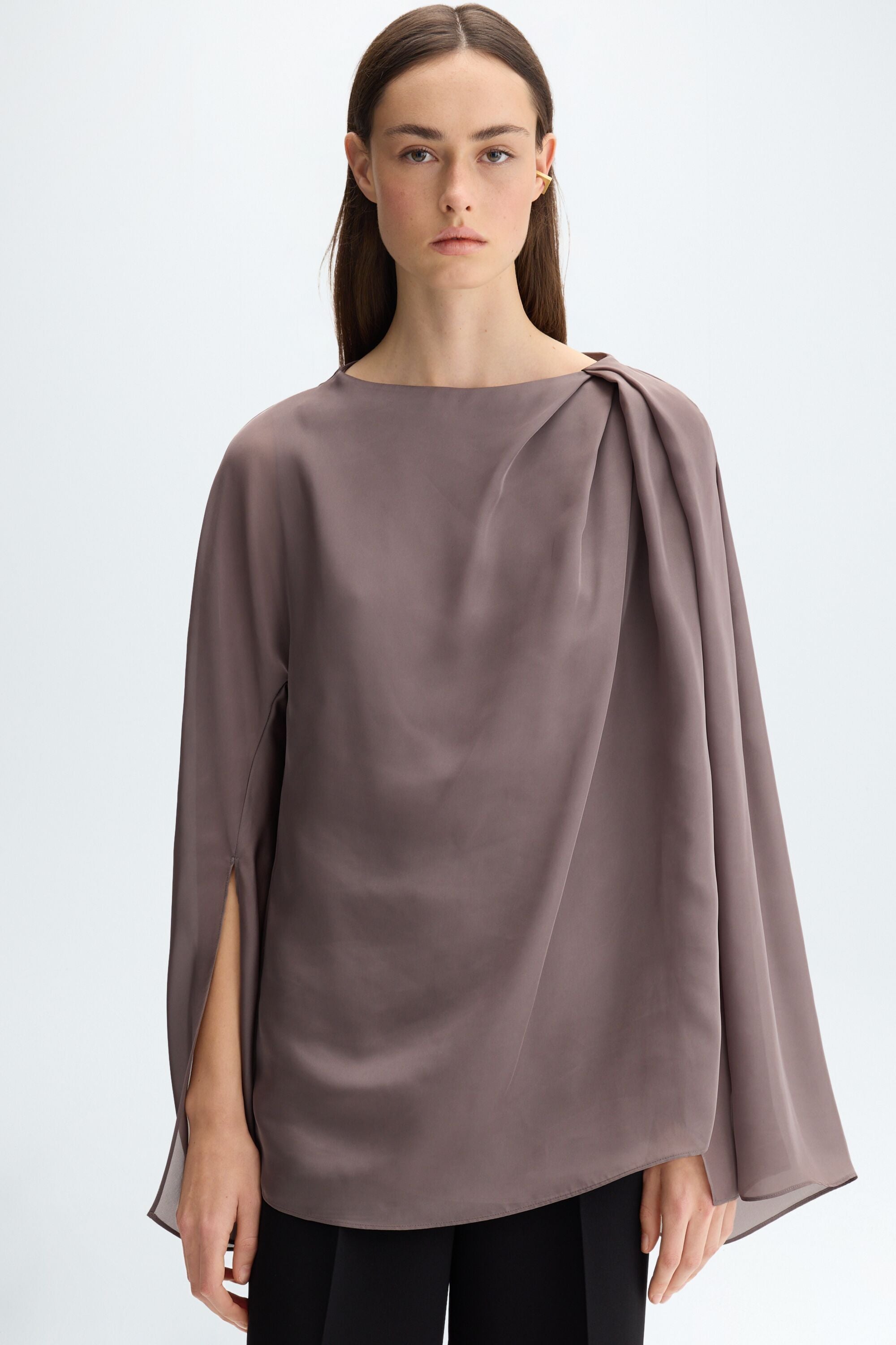 Asymmetric chiffon oversize top lead grey - Purificacion Garcia Portugal