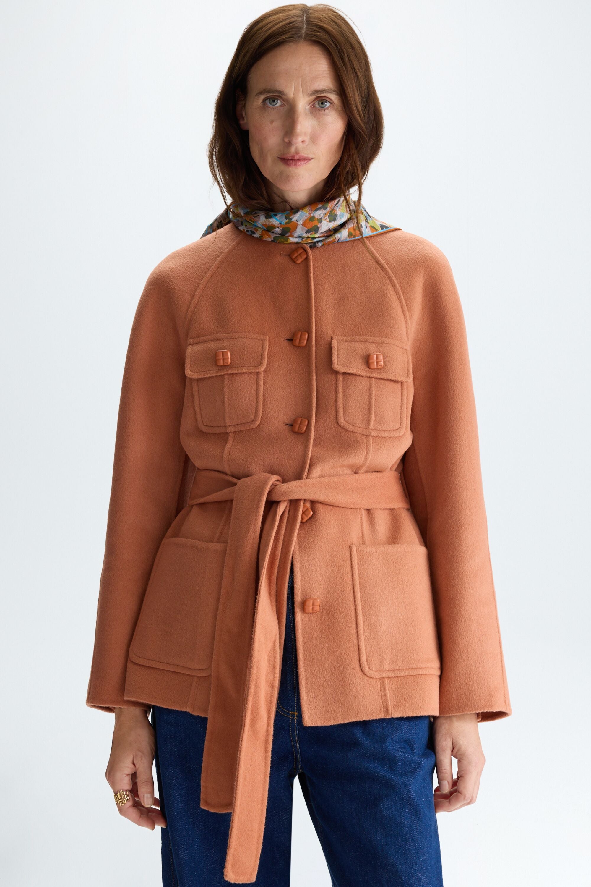 Double-faced wool straight-fit coat burnt orange - Purificacion Garcia ...