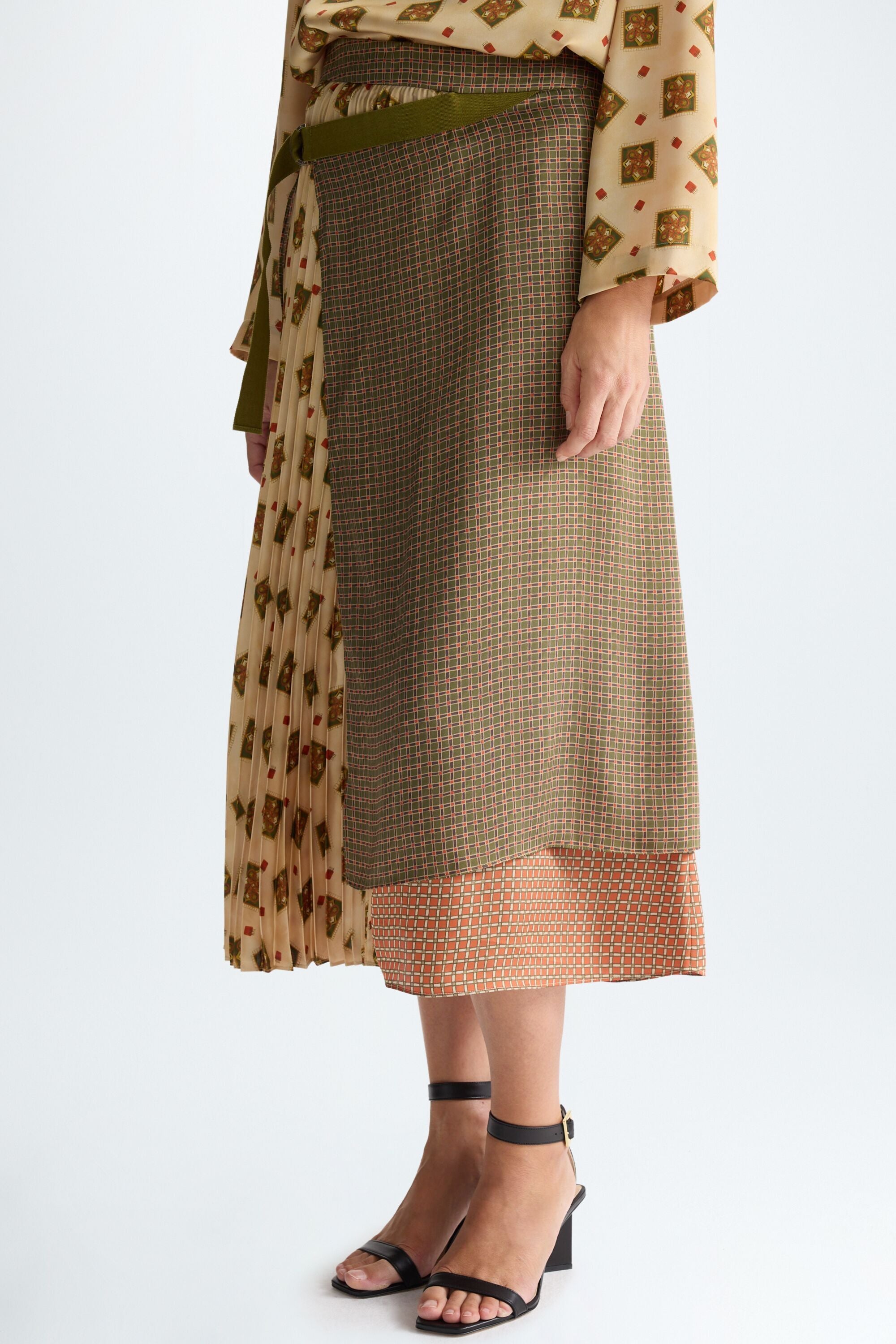 Falda asimétrica twill estampado amarillo/verde - Purificacion Garcia ...