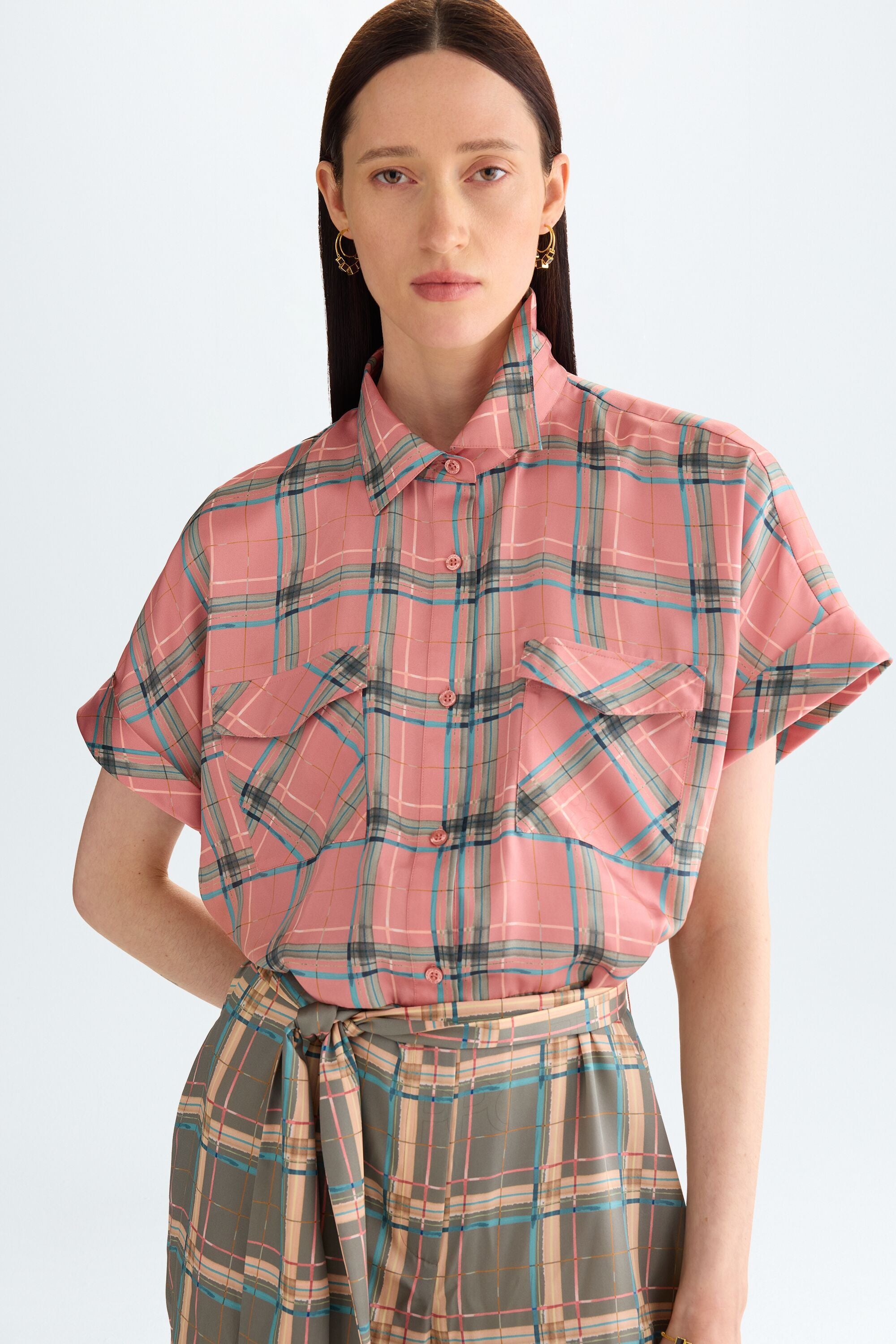 Mono oversize twill estampado cuadros rosa/verde - Purificacion Garcia ...