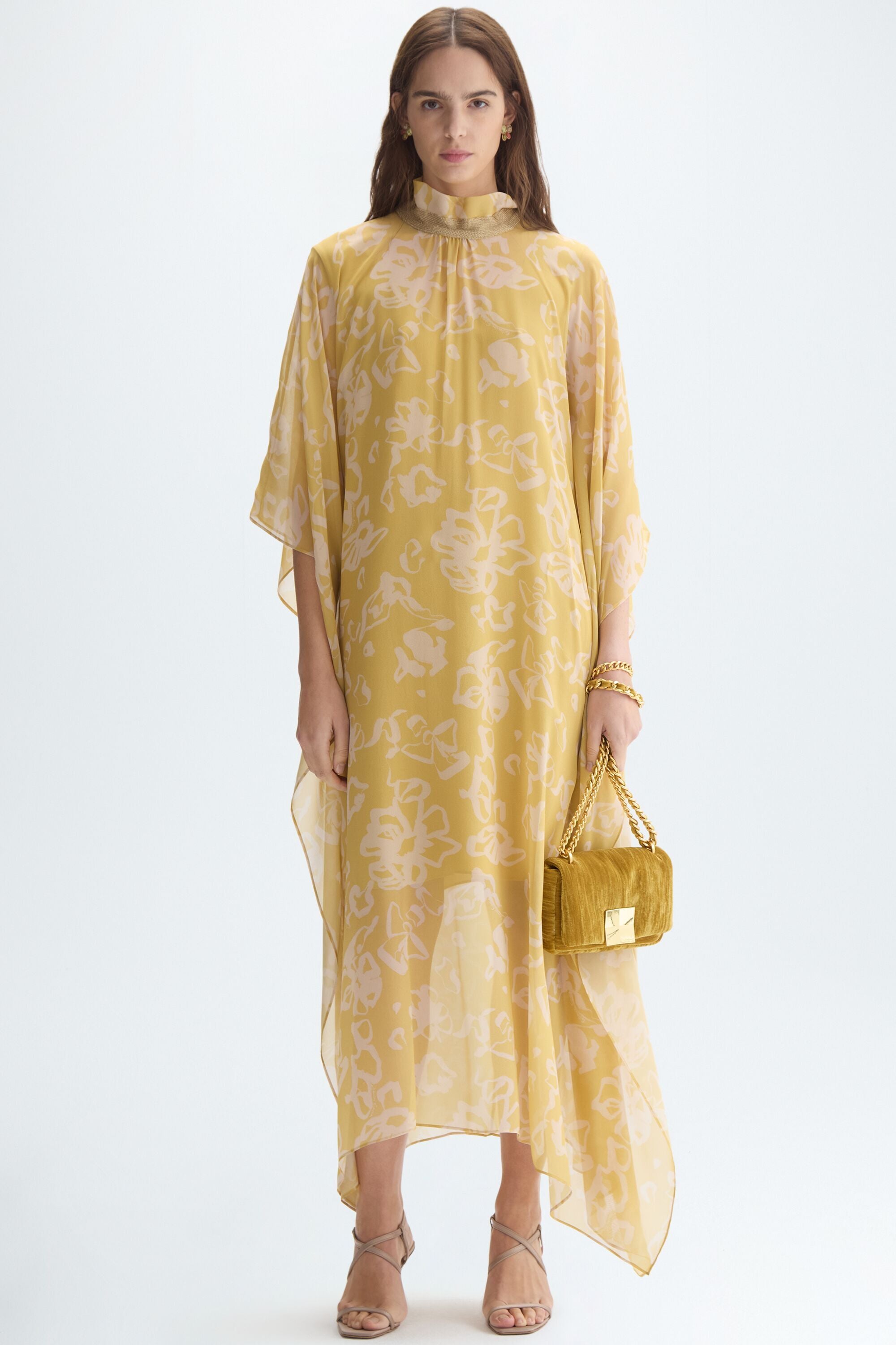 Vestido largo caftán seda estampado amarillo - Purificacion Garcia España
