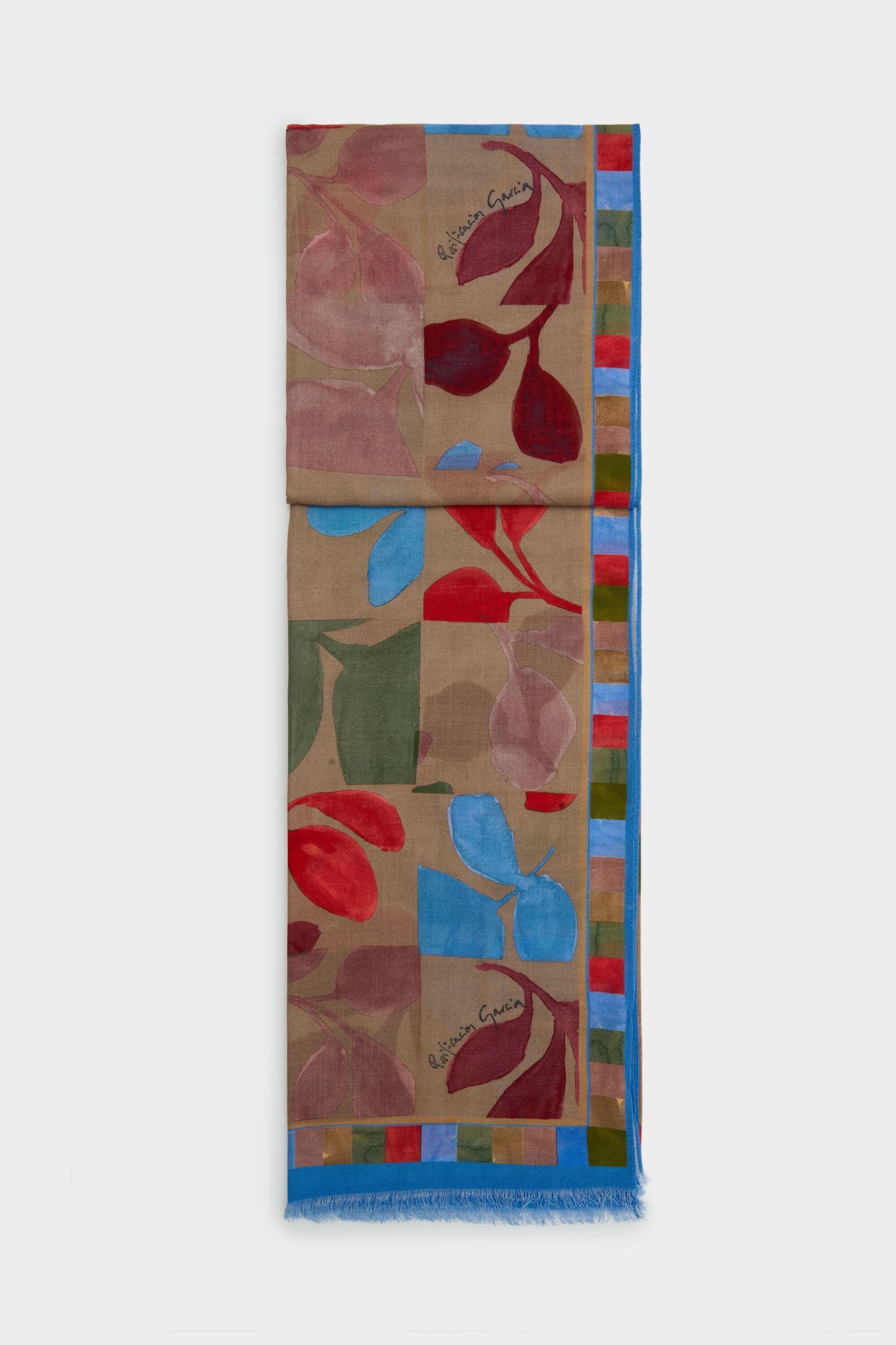 Hojas al cubo wool scarf brown/multicolor - Purificacion Garcia Austria