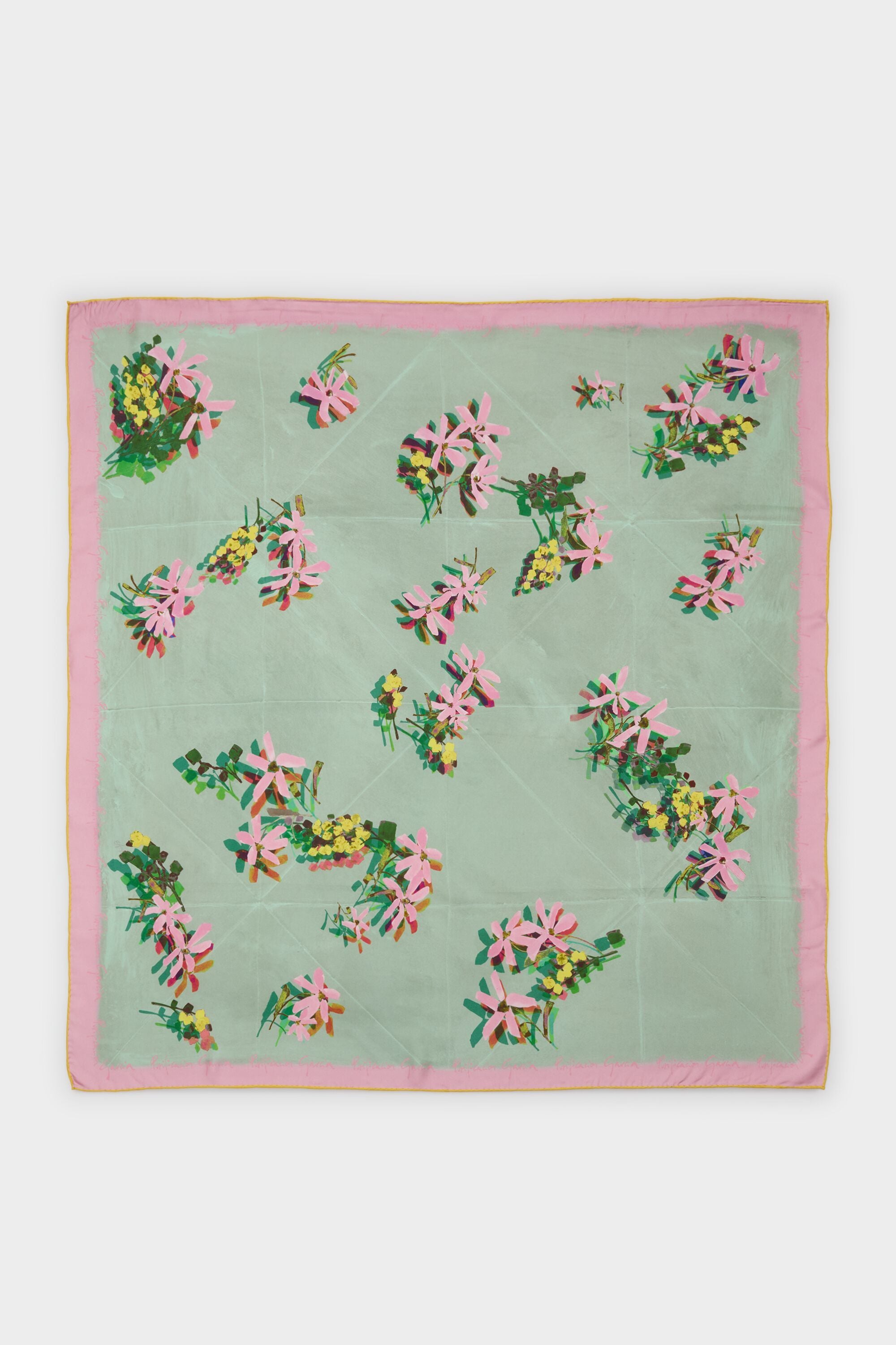 Pañuelo seda 90 Florigami verde/rosa - Purificacion Garcia España