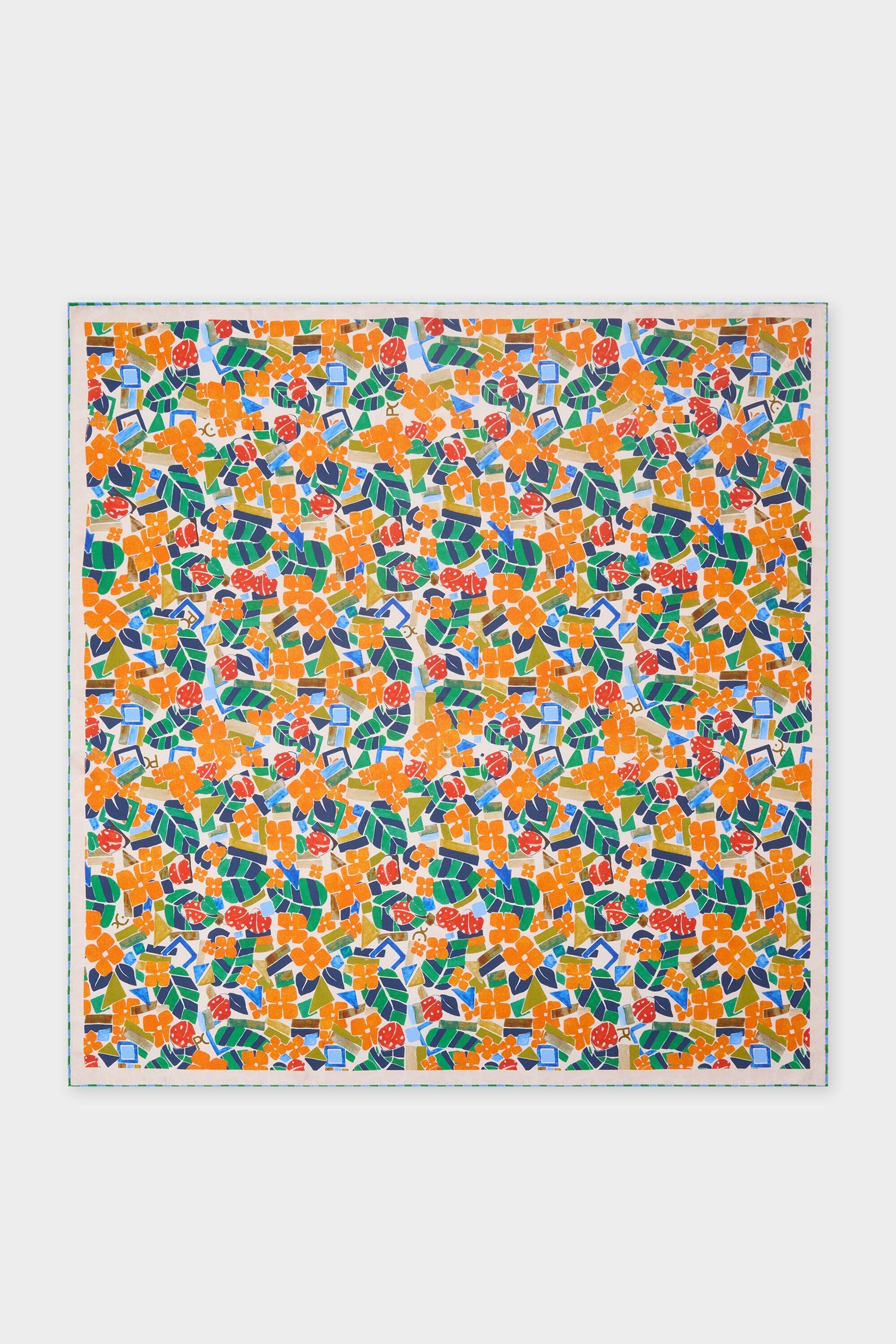 Pañuelo seda 90 Tropicatas naranja/verde/azul - Purificacion Garcia España